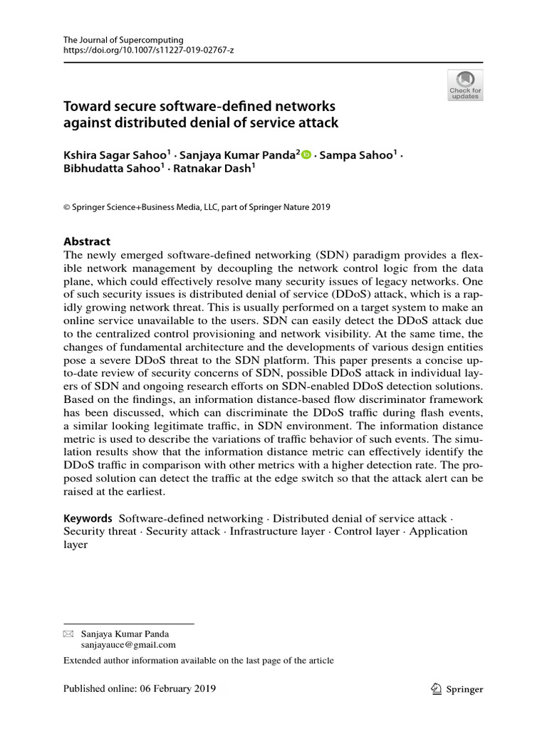 Toward Secure Software-Defined Networks Against Distributed Denial of Service Attack | PDF ...