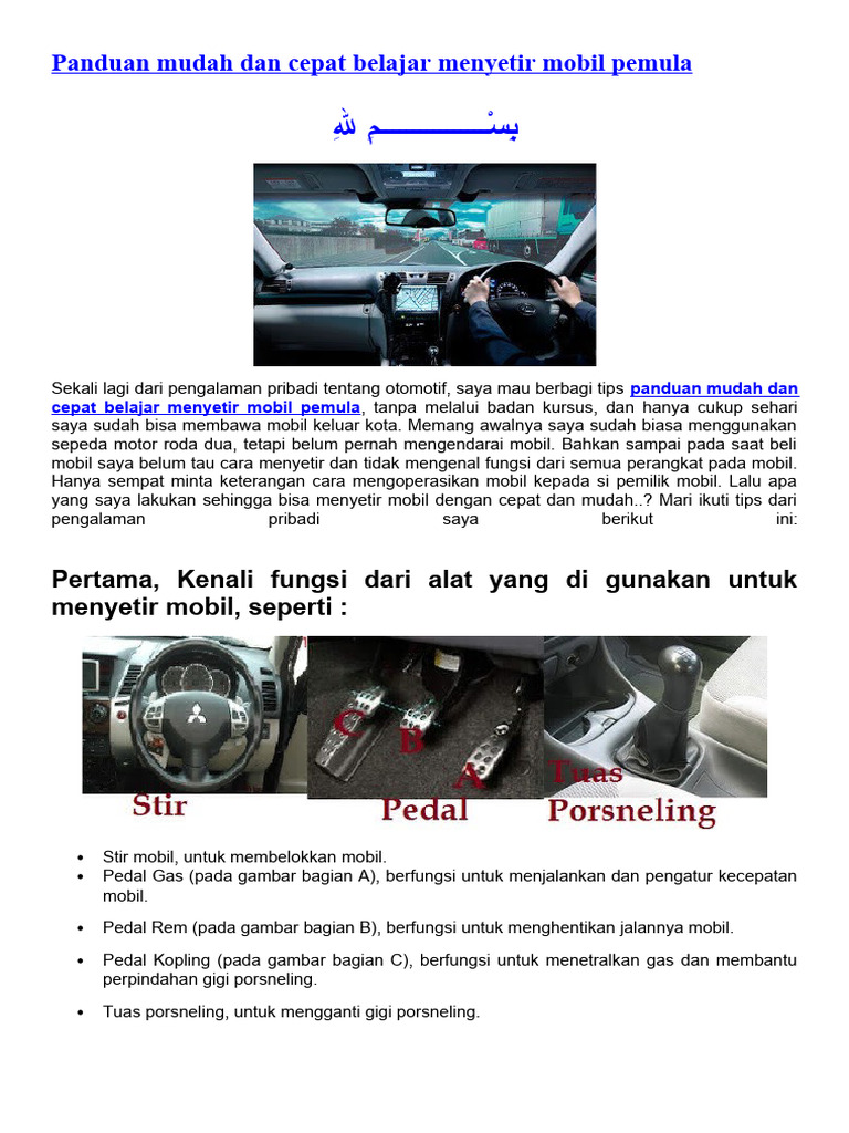 Panduan Cepat Belajar Nyetir Mobil | PDF