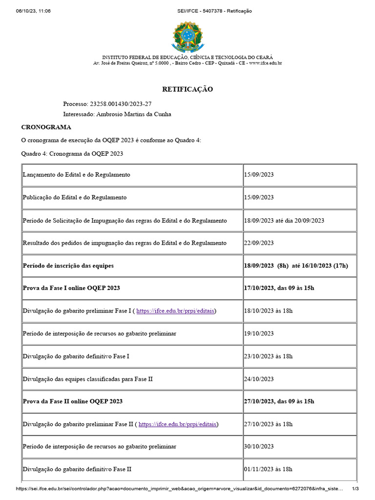 Cronograma Atualizado OQEP 2023 | PDF