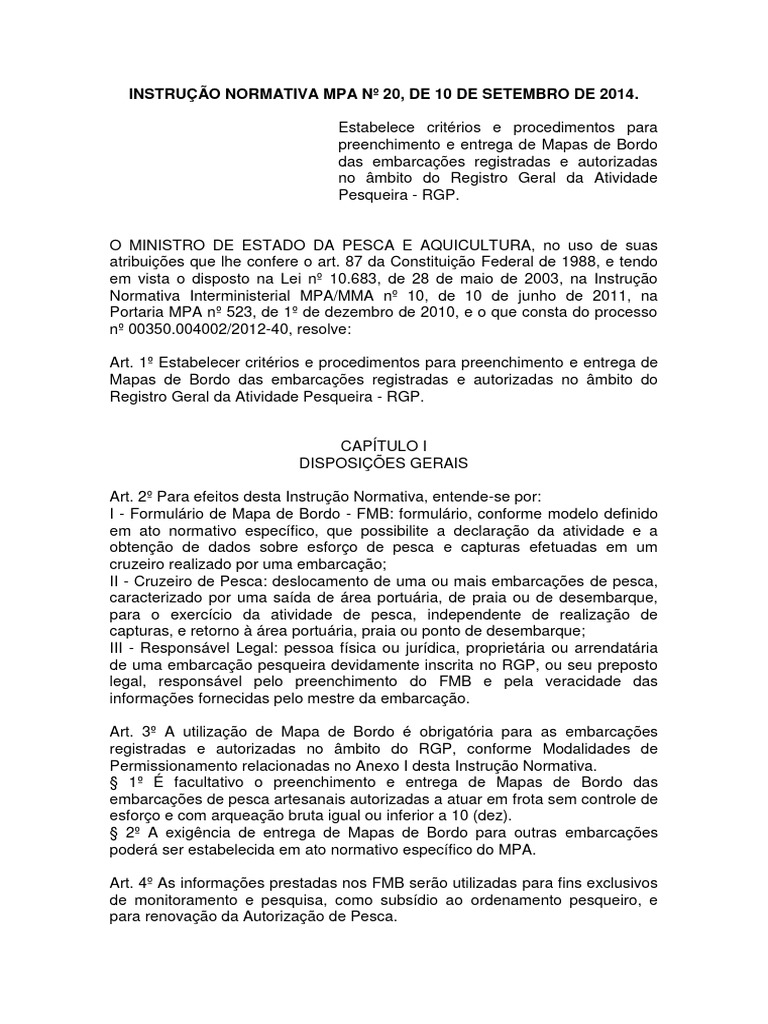 Instrucao Normativa Mpa No 20 de 10-09-2014 | PDF