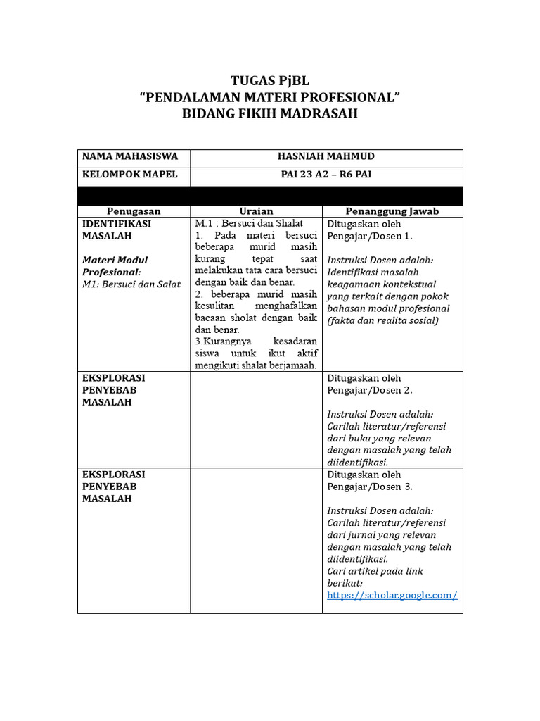 HASNIAH - Identifikasi Masalah FORM TUGAS PJBL | PDF