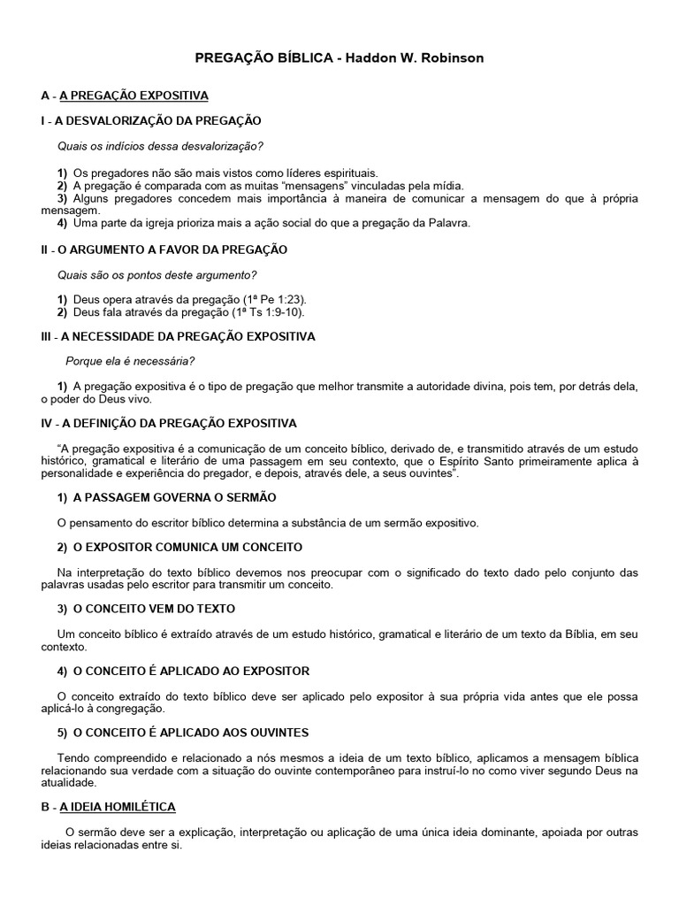 Síntese - Pregação Bíblica - Haddon W. Robinson | PDF | Bíblia | Pastor