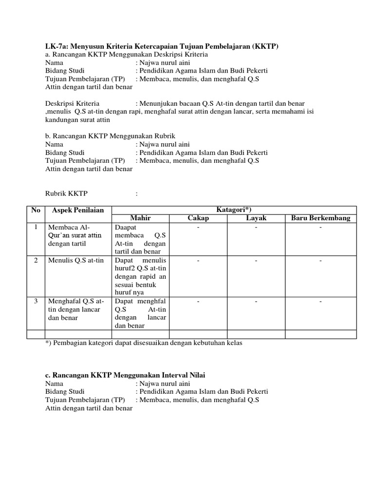 Kriteria Pembelajaran Q.S At-Tin | PDF
