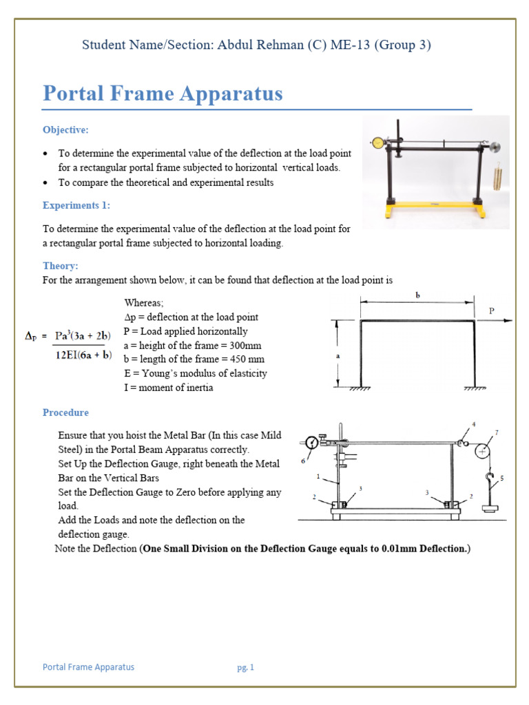 Lab 3 - Portal Frame Apparatus (Filled) | PDF | Beam (Structure) | Civil Engineering