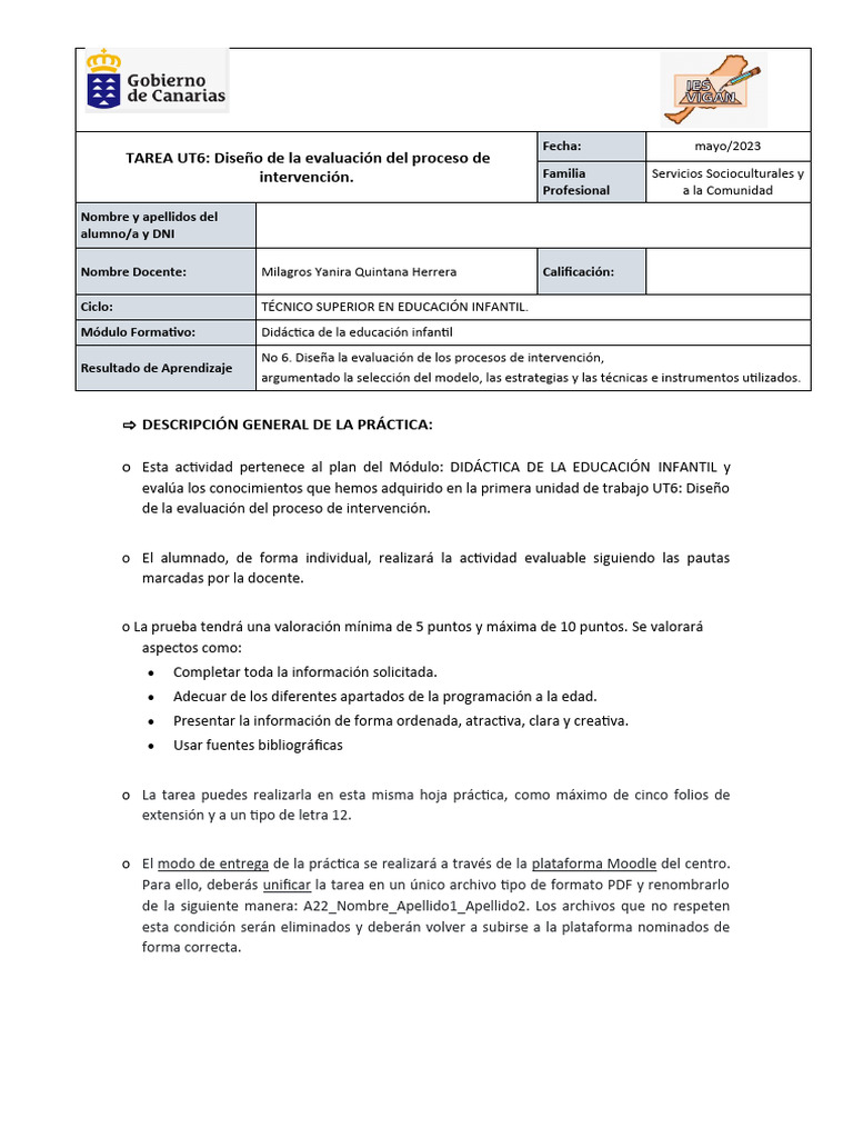 A22 - Tarea UT6 | Descargar gratis PDF | Evaluación | Educación de la primera infancia