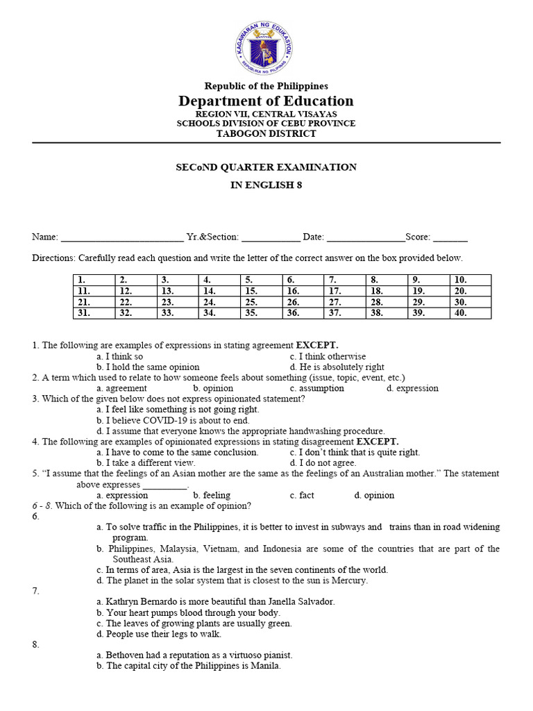 Eng8 SECOND-SUMMATIVE | PDF