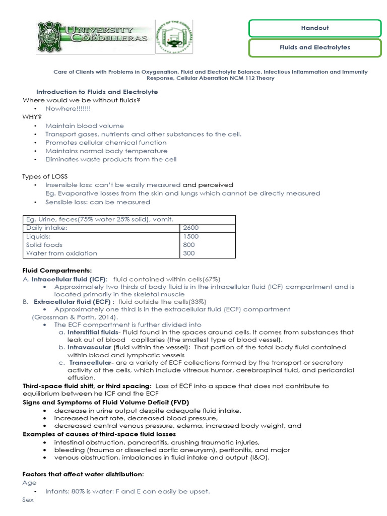 Handout-9-Introduction-to-Fluids-and-Electrolytes | PDF