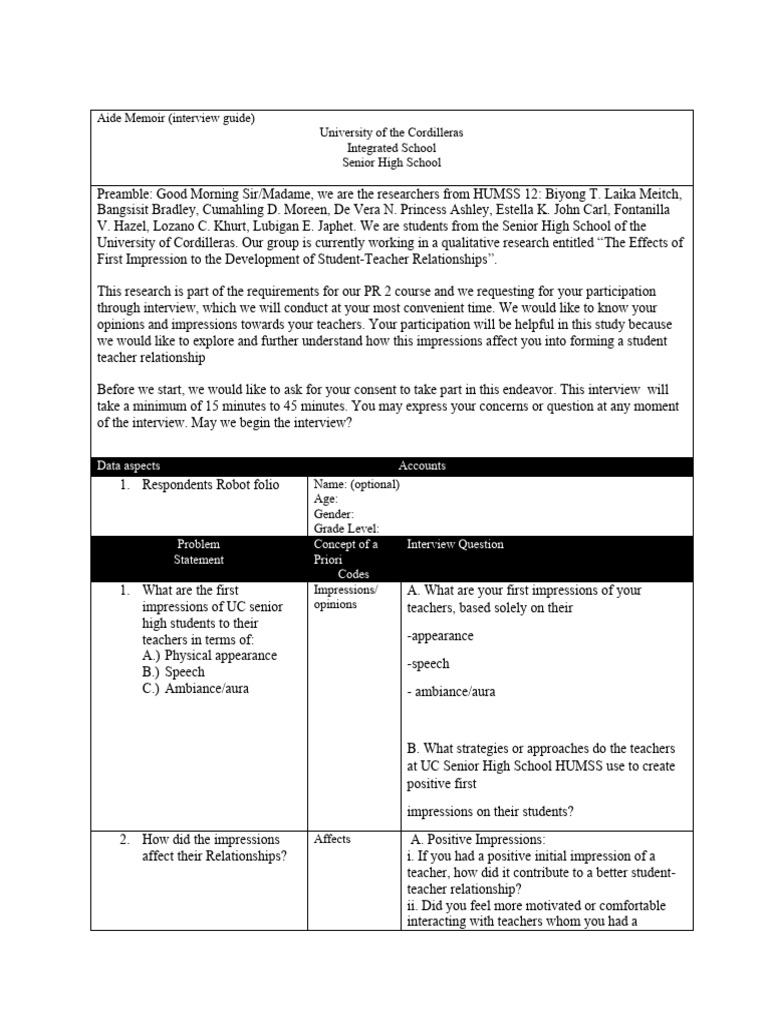 Aide Memoir | PDF | Psychological Concepts | Communication