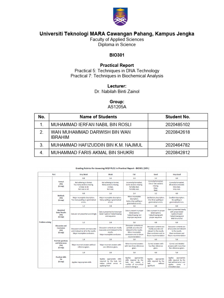 Bio201 Lab Report 5.1 | PDF | Agarose Gel Electrophoresis | Gel ...