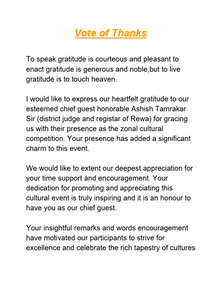 Vote of Thanks | PDF