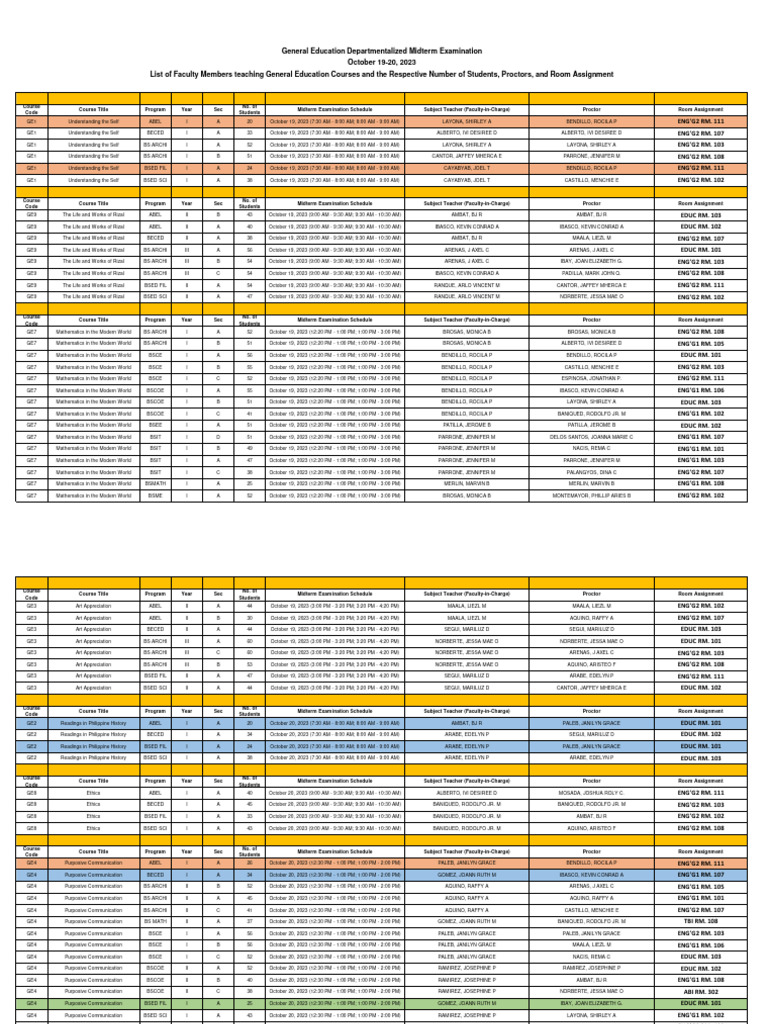 Midterm Exam Schedule Overview | PDF