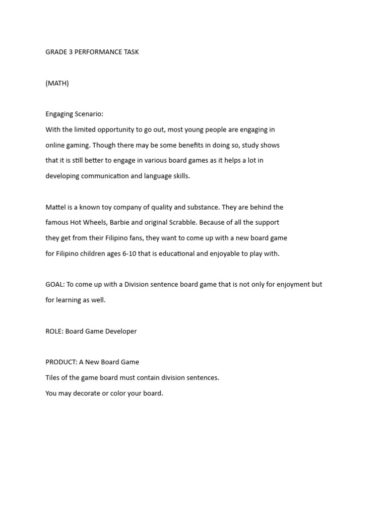 Division Sentence Board Game Project | PDF