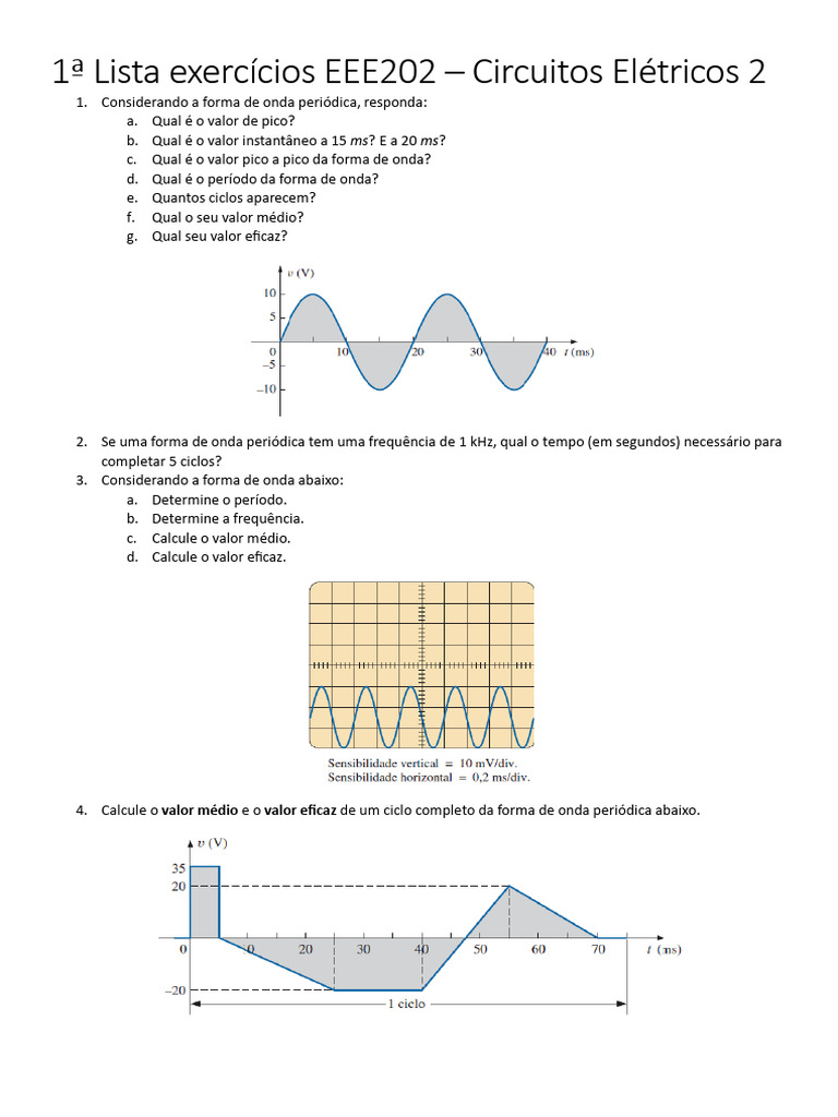 1 Lista Exerccios EEE202 | PDF | Ciências e Matemática | Tecnologia e Engenharia