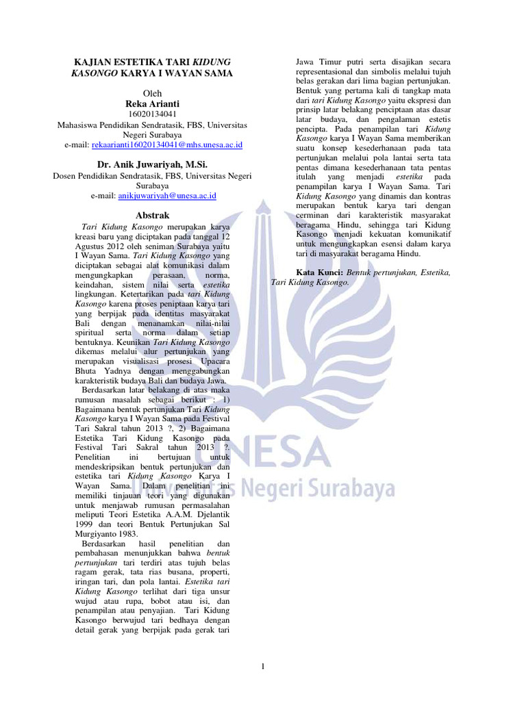 Kajian Estetika Tari Kidung Kasongo Karya I Wayan Sama | PDF