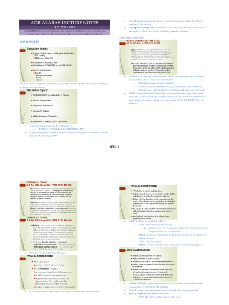 Adr Alaras Notes 2023 (Complete Coverage) | PDF | Alternative Dispute ...