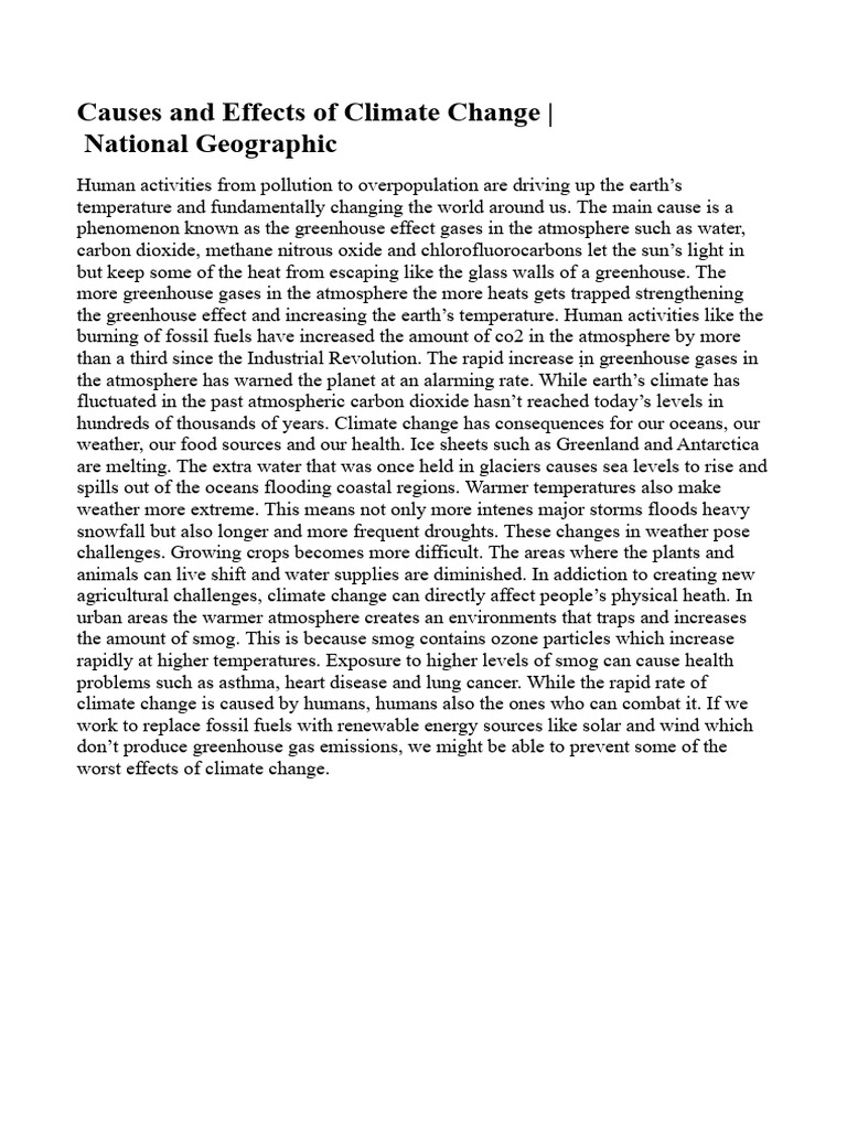 Causes and Effects of Climate Change | PDF | Climate Change ...
