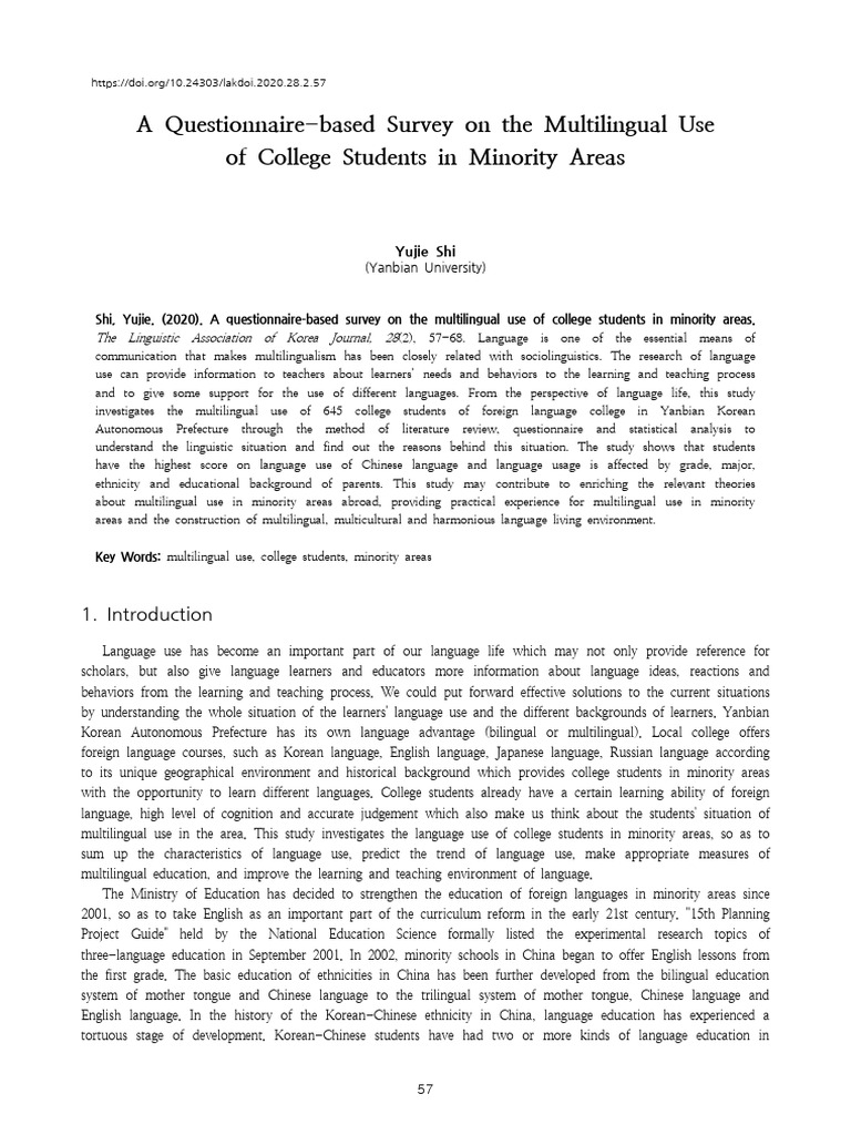 A Questionnaire-Based Survey On The Multilingual Use of College Students in Minority Areas | PDF ...