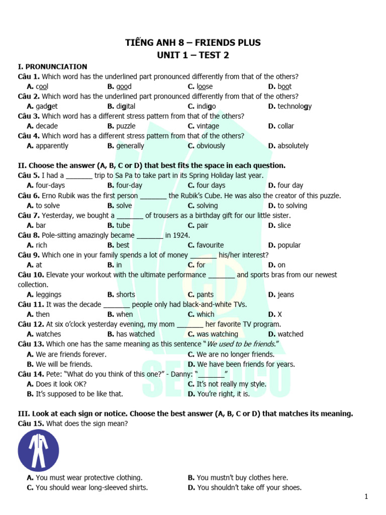 Tieng Anh 8 Friends Plus - Unit 1 - Test 2 (Khong Dap An) | PDF | Comic ...