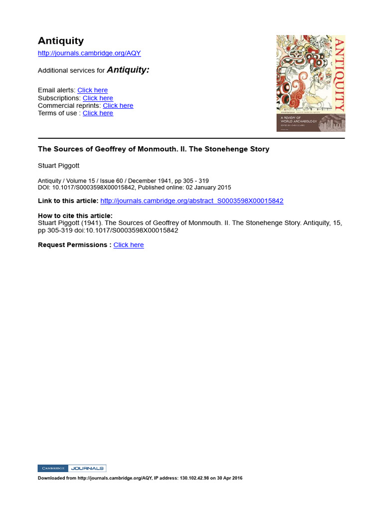 Piggott, S. (1941) - The Sources of Geoffrey of Monmouth. II. The ...