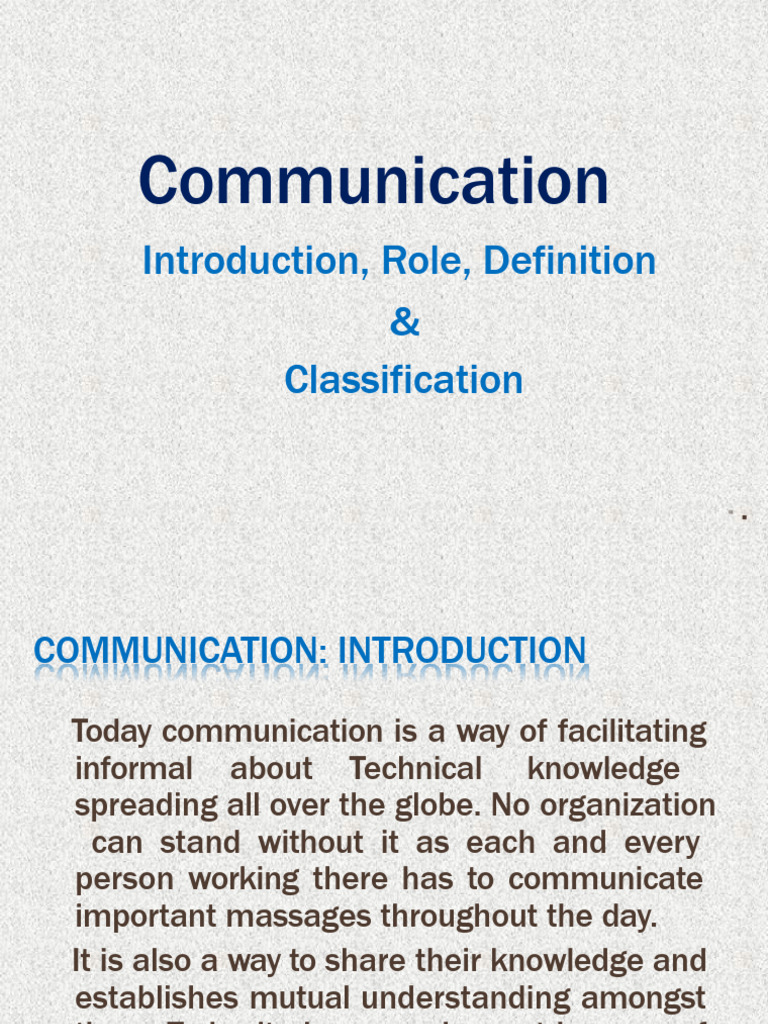 Communication Intro, Def, Rolec Classification-Unit 1 | PDF | Communication | Information