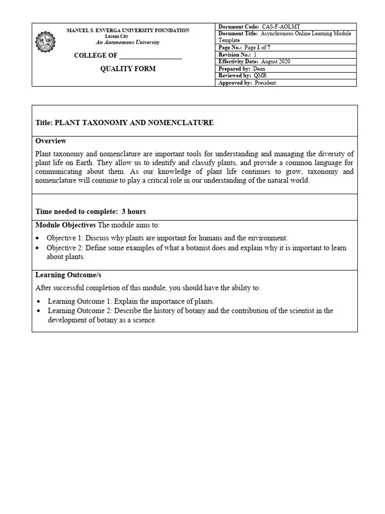 Module-7-PLANT-TAXONOMY-AND-NOMENCLATURE | PDF