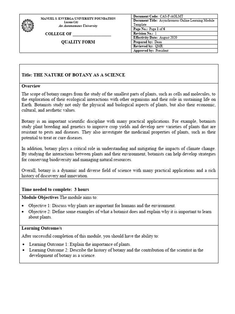 Module 2 THE NATURE OF BOTANY AS A SCIENCE | PDF