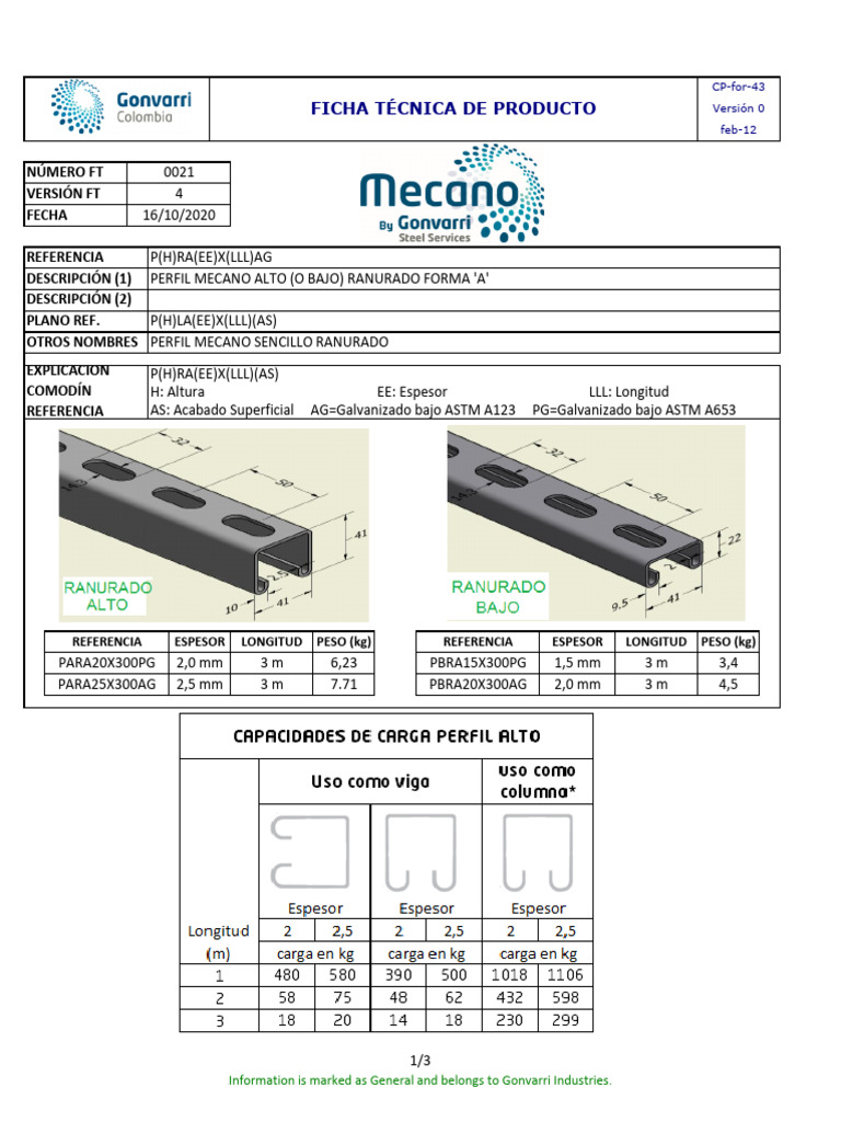 FT-0021 - Perfiles Mecano Ranurados Galv V4 | PDF