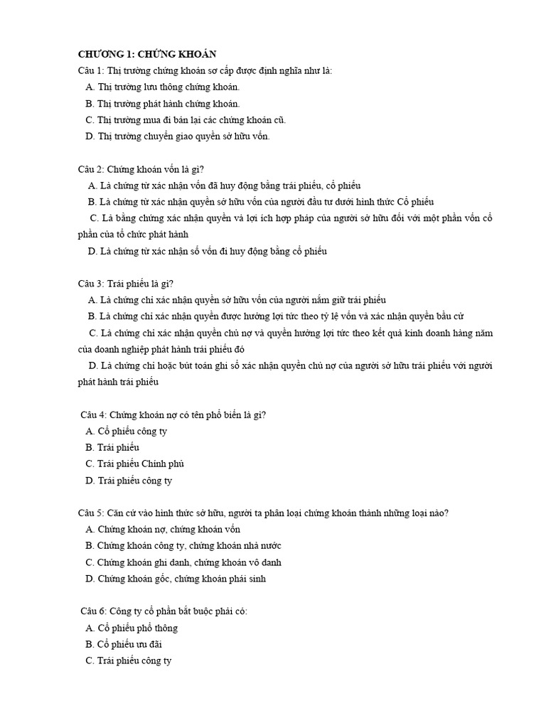 TTCK - Chương 1 - SV | PDF