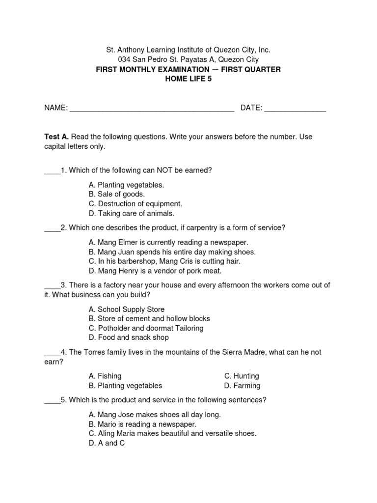 Epp V (Monthly Exam) | PDF