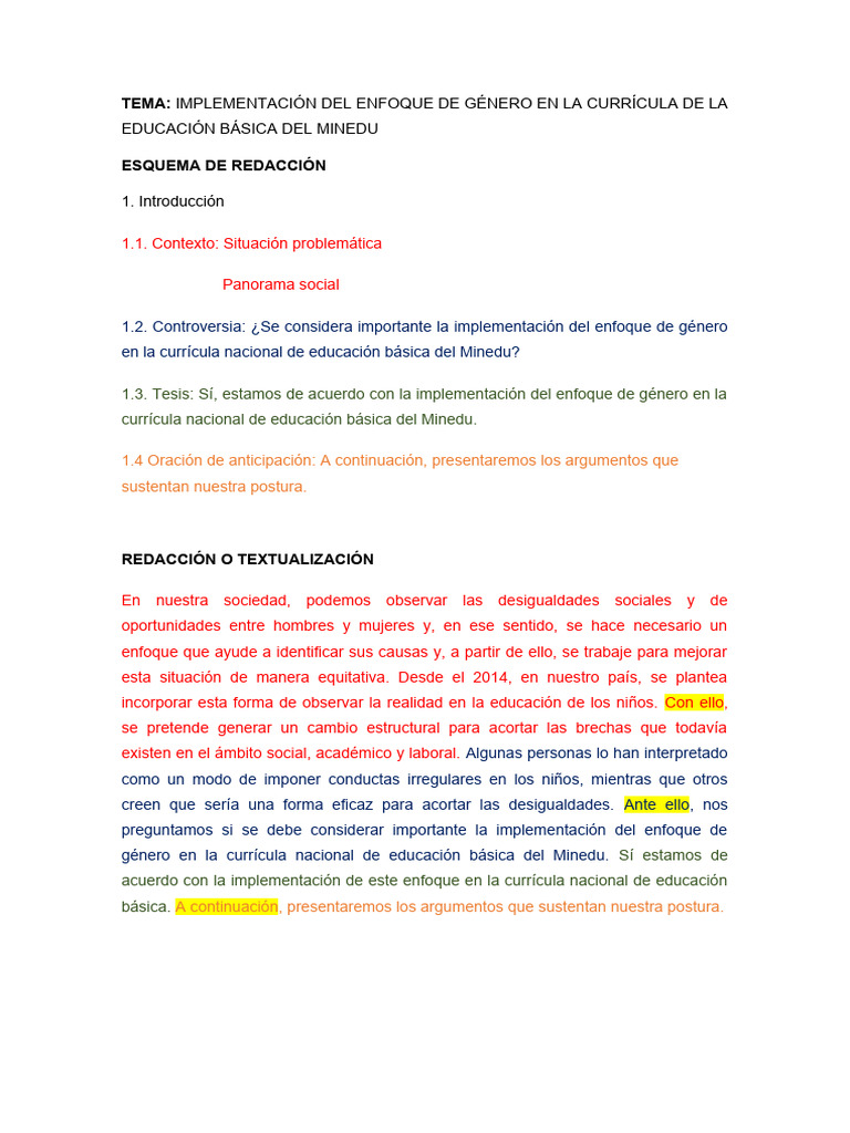 Modelo de esquema y redacción de introducción C | PDF