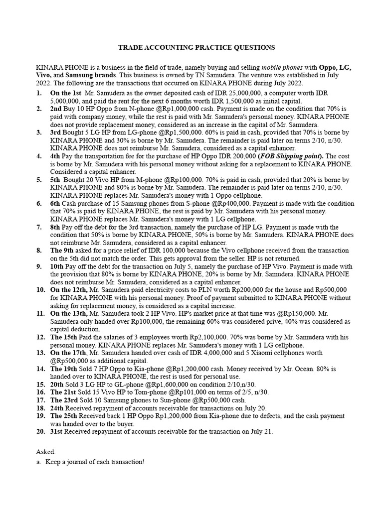 Trade Accounting Practice Questions | PDF Trade Accounting Practice Questions | PDF