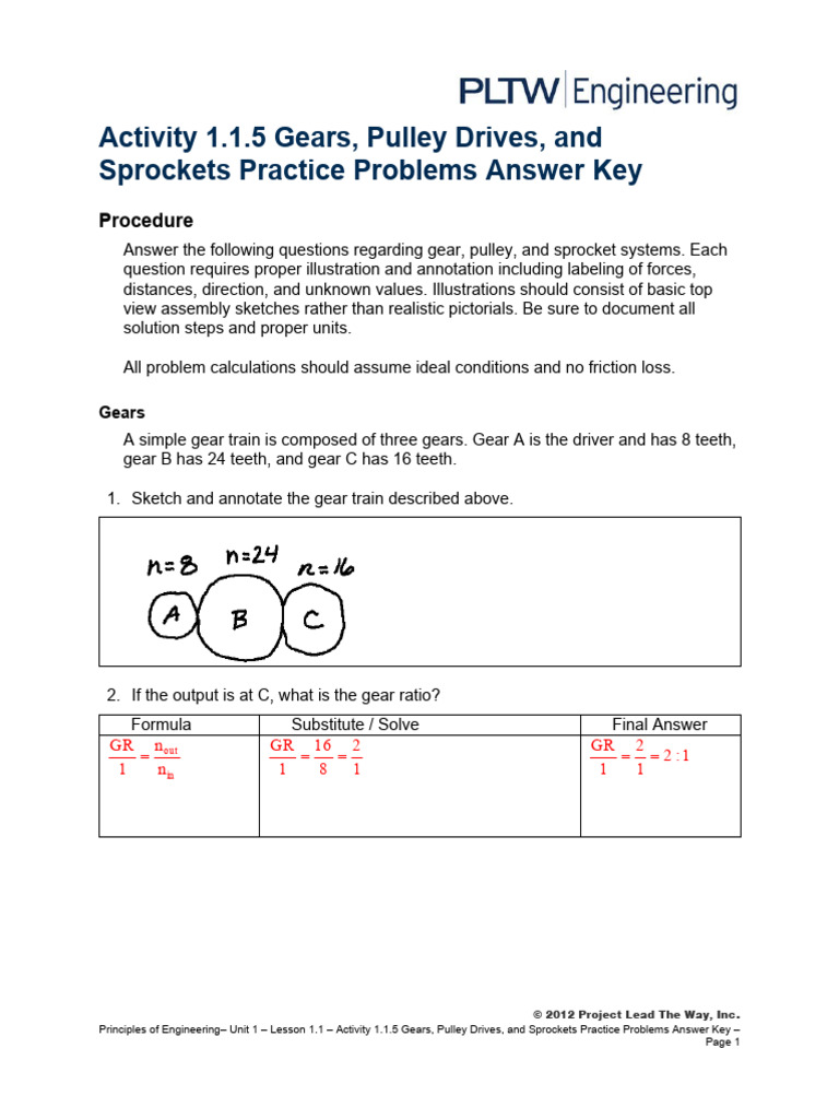 Gears and Pulleys Practice Problems Key | PDF | Gear | Belt (Mechanical)