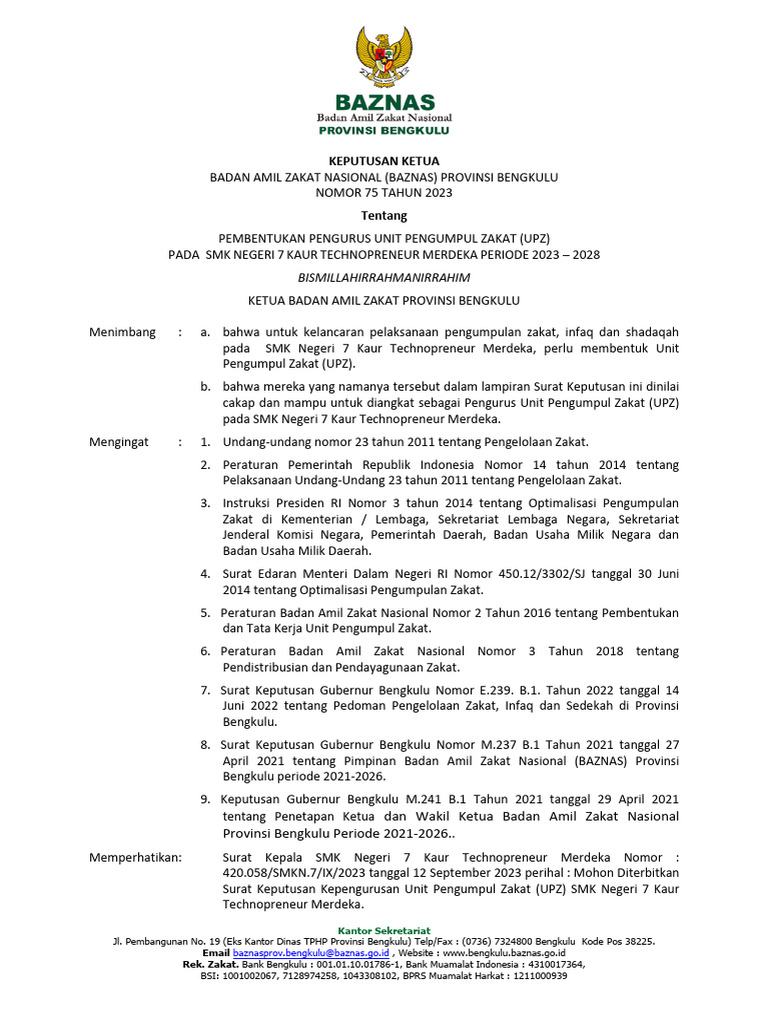 SK-UPZ SMKN 7 Kaur 2023 | PDF