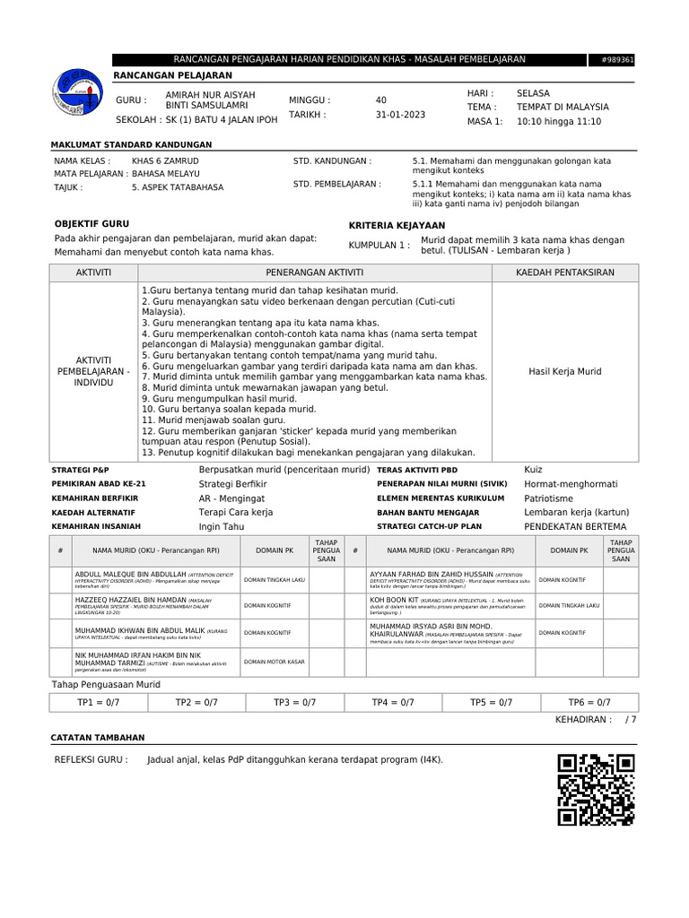 RPH Selasa M40 | PDF