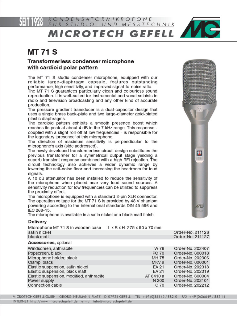 Manual Mic Geffel MT-71-S - 9kIAt | PDF | Microphone | Audio Electronics