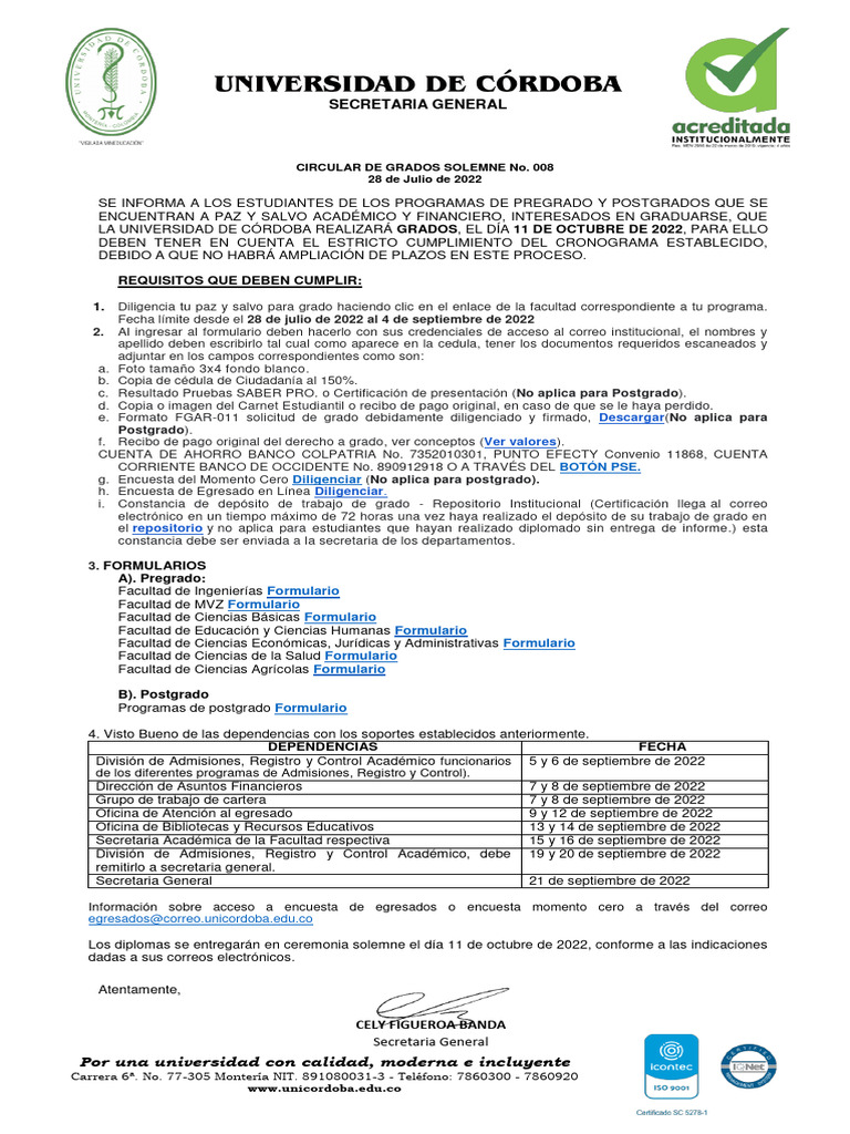 Circular 008 - Ceremonias Solemne | PDF