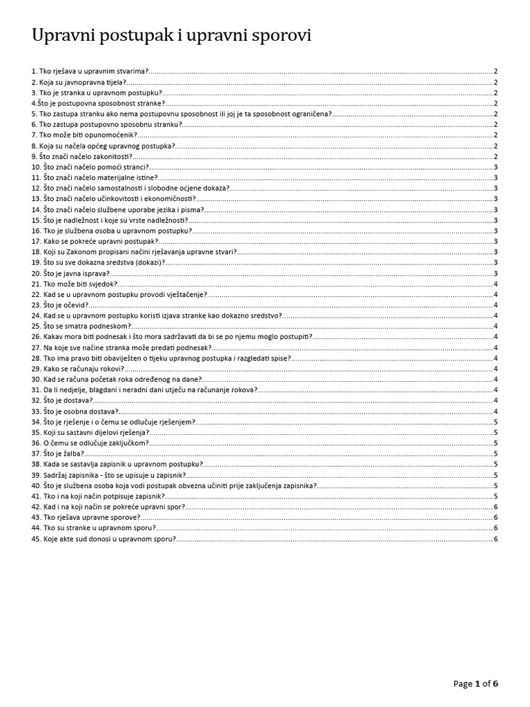 Xupravni Postupak I Upravni Sporovi - Pitanja | PDF