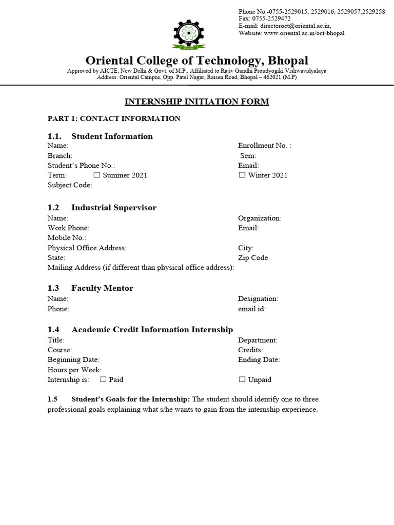 Annexure 1_Initiation Form of Internship | PDF | Internship | Job Hunting