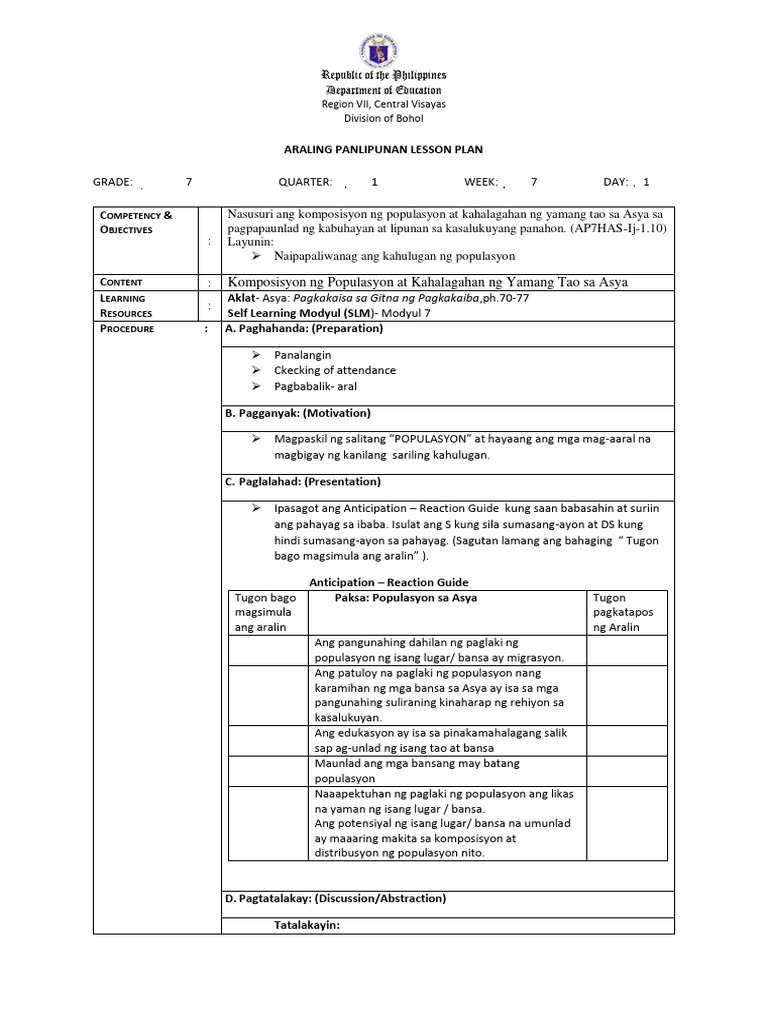 Bohol AP7 Q1 PLP7 DAY1-3 v.01 | PDF