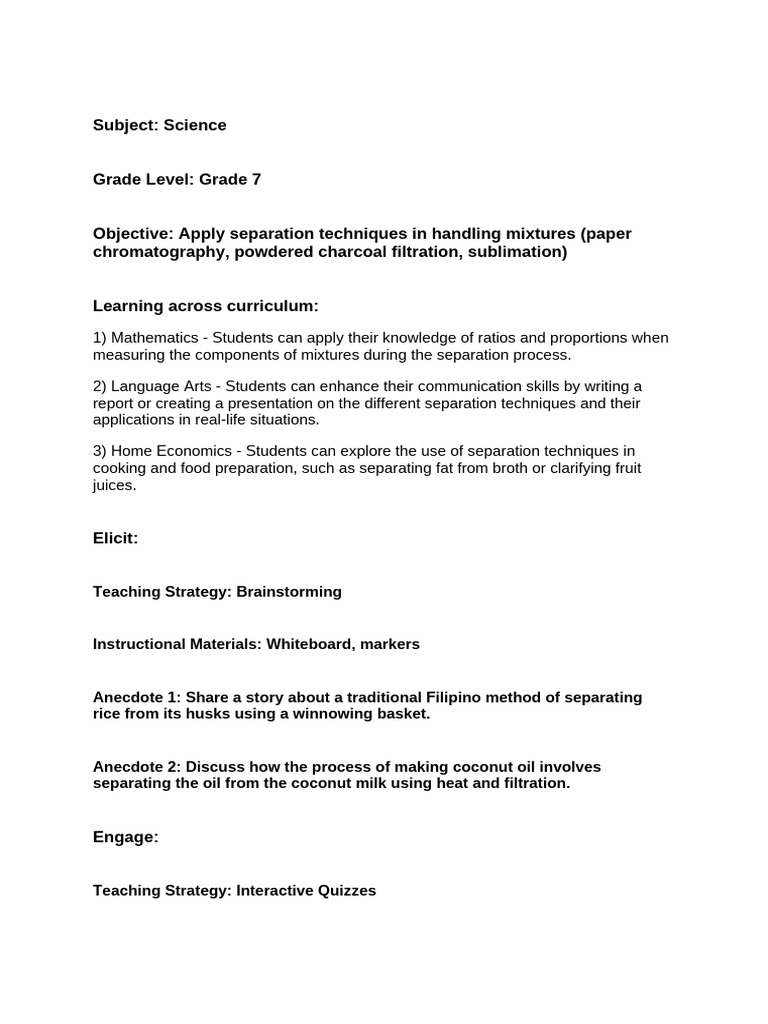 Lesson Plan | PDF | Filtration | Chromatography