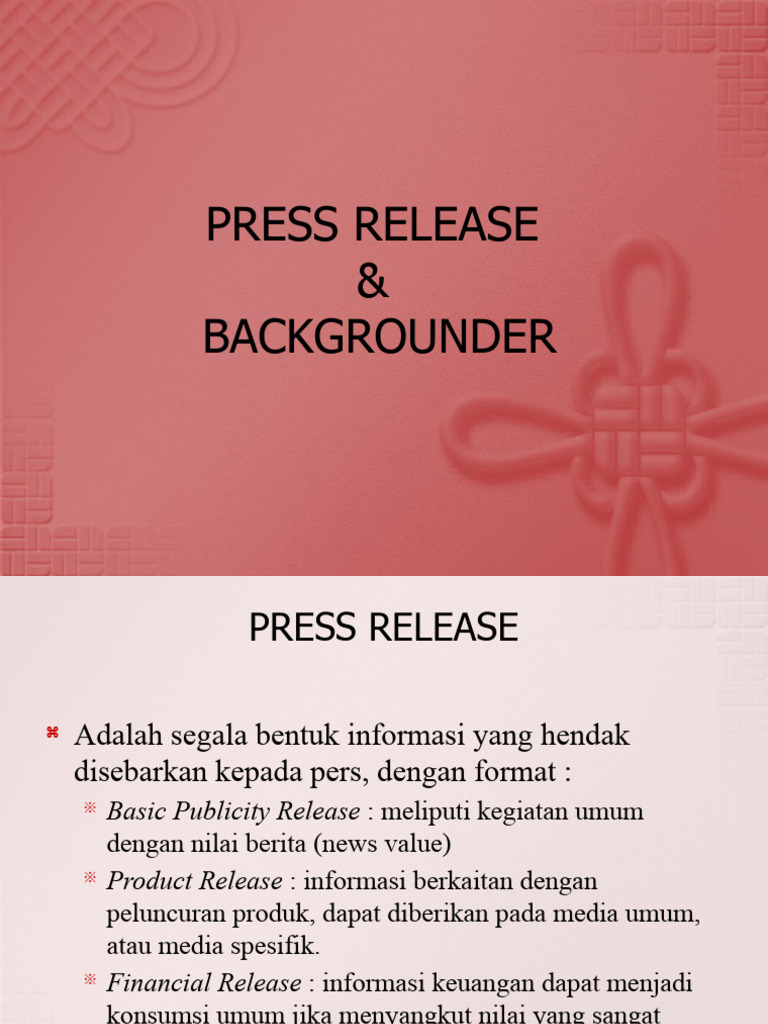 Cara Penulisan Press Release & Backgrounder | PDF