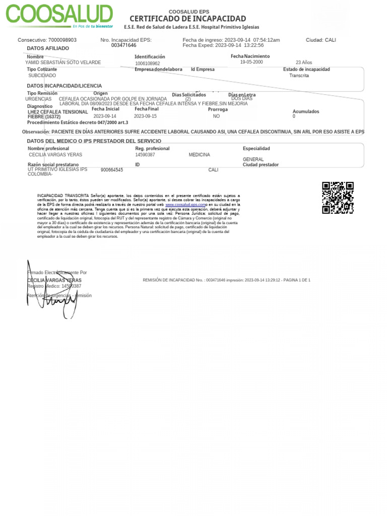 Incapacidad Activa Coosalud | PDF | Medicina