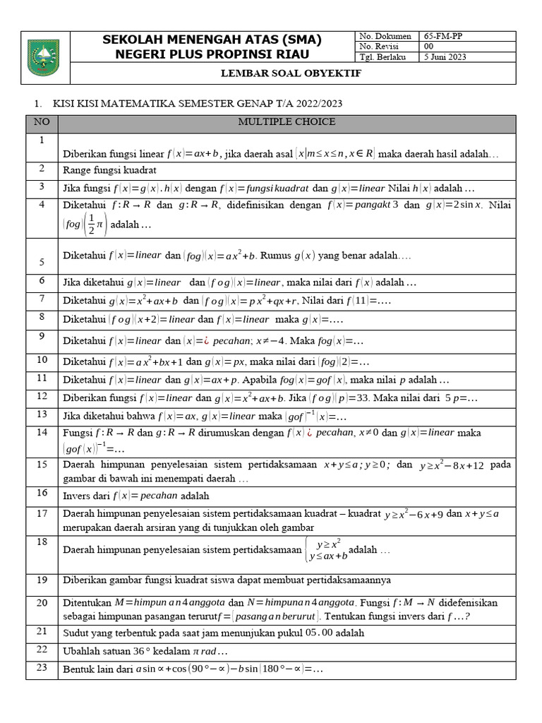 Kisi Kisi Matematika Semester Genap | PDF