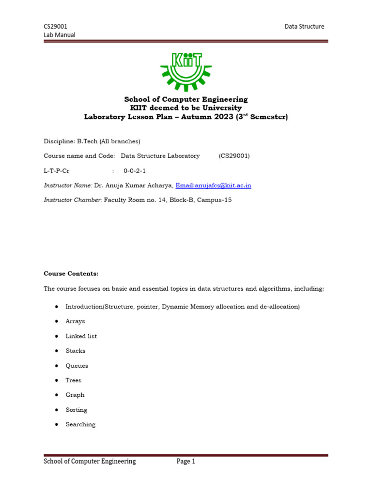 Data Structure Lab (CS29001) Lesson Plan | Download Free PDF | Queue (Abstract Data Type ...