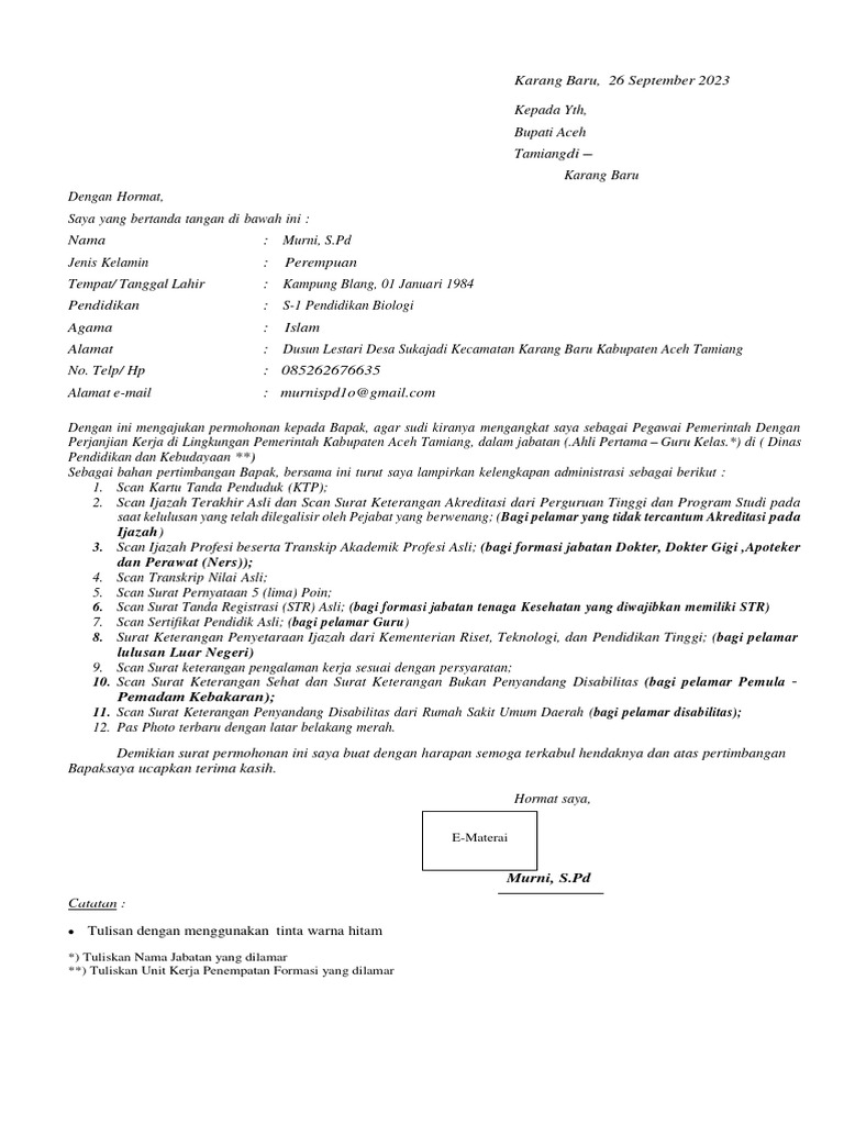 LAMARAN MURNI PPPK Tahun 2023 | PDF