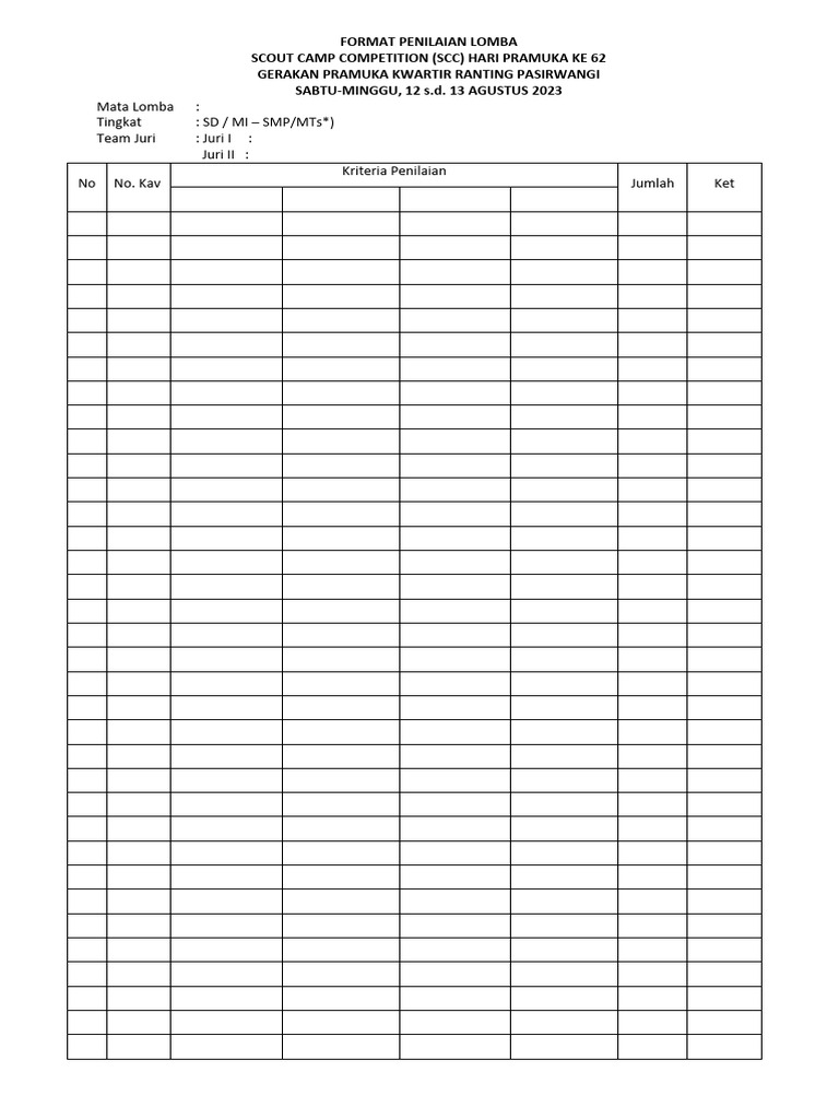 Format Penilaian Lomba SCC 2023 | PDF