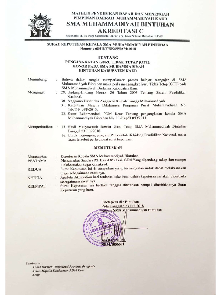 SK Pengangkatan Kepala Sekolah | PDF