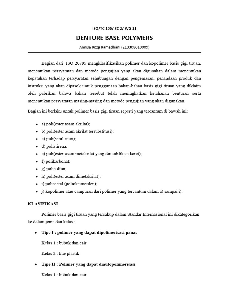 Denture Base Polymer | PDF