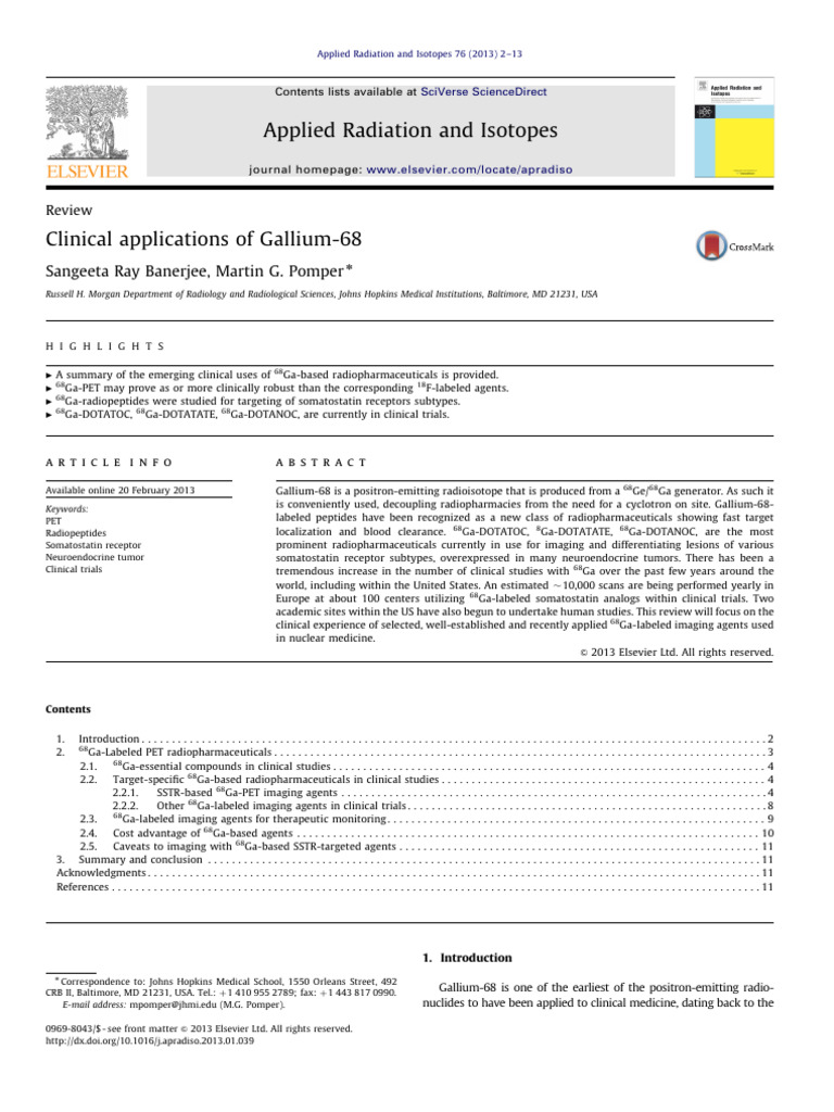 Clinical Applications of Gallium 68 2013 Applied Radiation and Isotopes ...