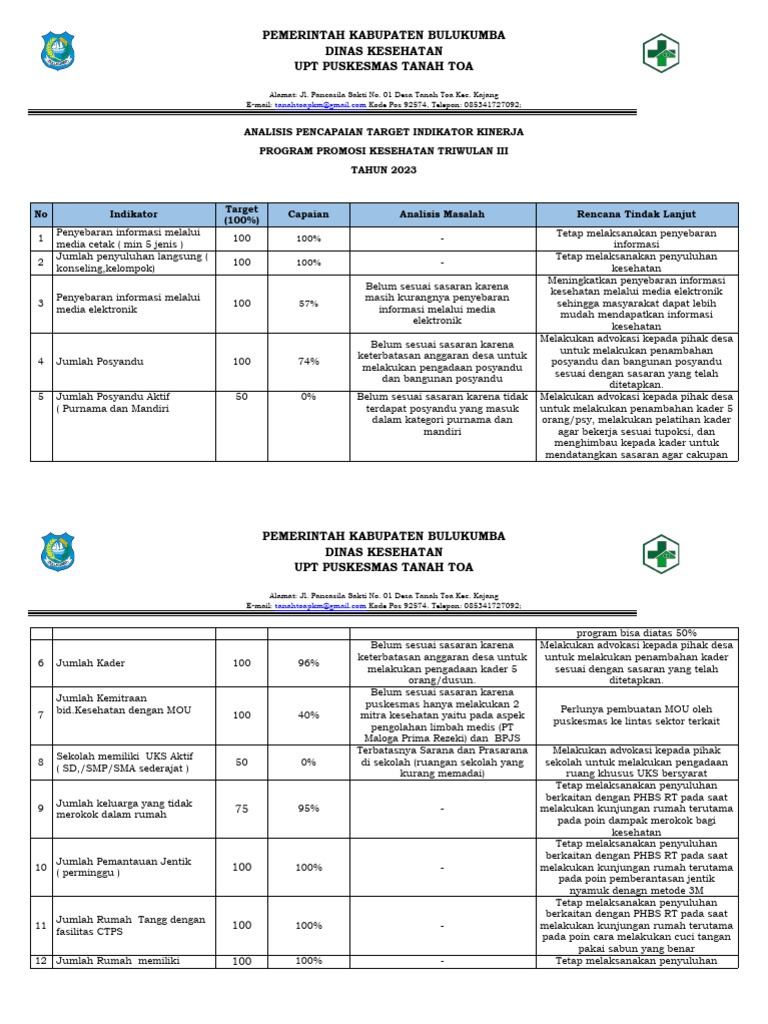 Analisis Capaian Kinerja Promkes Tw 3 Pdf